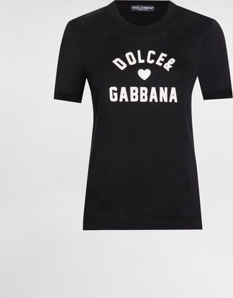 Dolce & Gabbana T-shirt Aus Jersey Mit Schriftzug-patch - Frau T-shirts Und Sweatshirts Schwarz 46