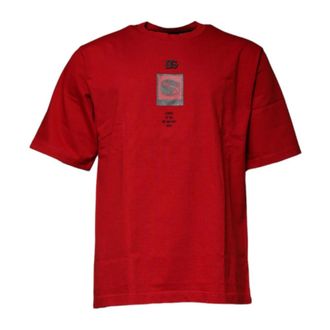 Dolce & Gabbana Rotes Grafikdruck Baumwoll-Crew-Neck-T-Shirt - - Tops - Herren - Rot - S