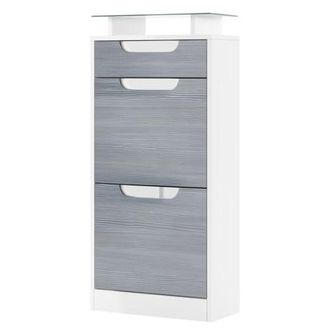 Vladon Meuble à Chaussures Fiesta V2, Corps en Blanc Mat/Façades en Avola-Anthracite avec Un Decor en Blanc Haute Brillance