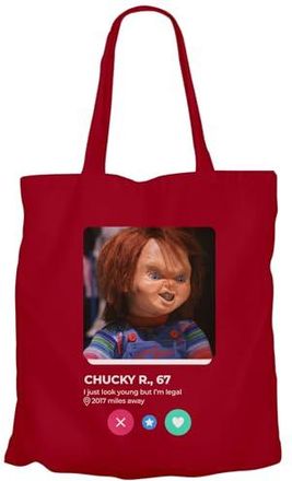 Fabulous Tote Bag Sac Shopping en Toile Rouge - Chucky Social Network Dating Love Horror Movie - 10 L