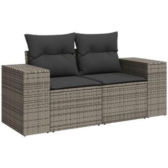 vidaXL Gartensofa 2-Sitzer mit Kissen Grau Poly Rattan - Vidaxl