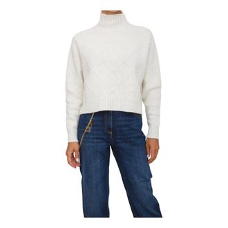 Elisabetta Franchi Femme, Pulls, Blanc, Taille: 38 FR Laine Cachemire Pull Tricoté