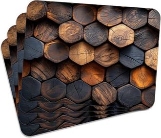 MG Design Mg Design Lot de 4 Sets de Table en liège - Wooden Hexagons - 30 × 40 cm - résistants à la Chaleur, faciles à Nettoyer