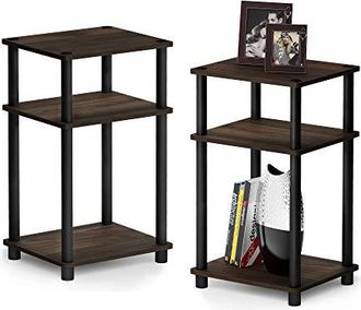 Furinno Juste Turn-N-Tube Table Dappoint à 3 Niveaux, paquet de 2, Noyer Columbia