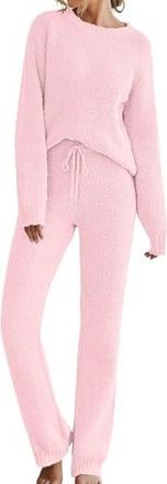 Generic Pijamas Femme Coton Pyjama Femmes Polaire Femme Chaude Avec Pull Manches Longues Et Pantalon De Pyjamas 2 Pi&egrave;ces Automne Hiver Chaud Pour Femme Sleepw
