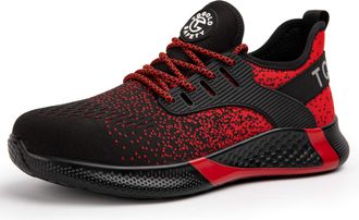 TQGOLD Sicherheitsschuhe Herren Damen Leicht Arbeitsschuhe Sportlich Schutzschuhe Stahlkappenschuhe rutschfest Atmungsaktiv (Gr&ouml;&szlig;e 35EU,Rot)