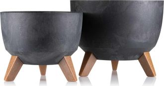 HowHomely 2X Dunkelbeton-Optik Blumenk&uuml;bel | Deko Blumentopf mit 3 Beinen | Langlebige &Uuml;bertopf f&uuml;r Wohnzimmer oder Garten | Set aus 2 Blumen&uuml;bertopf (18x29cm &