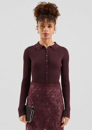 QS by s.Oliver T-Shirt Strickjacke Schmaler, durchgeknöpfter Ripp Pullover mit Polokragen
