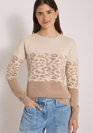 Cecil Strickpullover CECIL, Damen, Gr. XXL (46), beige (creamy mocha melange), Stoff, 52% Viskose, 28% Polyester, 20% Nylon, gemustert, comfort fit normal, 