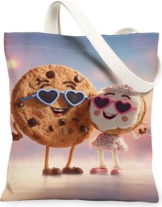 Generic Sac fourre-tout amusant en toile, motif dessert ludique, sacs de courses r&eacute;utilisables, l&eacute;gers et lavables avec bandouli&egrave;re en toile Ba, bleu ciel, 13