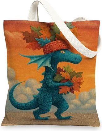 Generic Sacs fourre-tout en toile fantaisie, motif feuille de dragon, sacs de courses réutilisables, colorés, artistiques, légers, lavables, coloré, 13x15 Inc