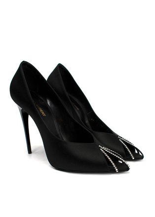 Saint Laurent Black Alix 110 Cutout Crystal Embellished Satin Pumps Size 40