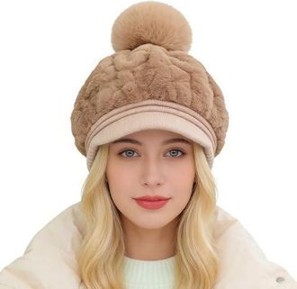 Generic Bonnet pour femme - Chapeau de costume avec pompon | Chapeaux de ski avec bord - pour femmes et filles pour la marche quotidienne, les trajets matinau
