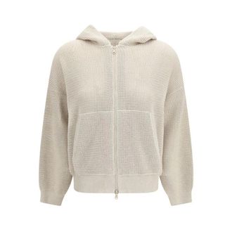 Brunello Cucinelli Femme, Sweatshirts et sweats &agrave; capuche, Beige, Taille: 38 FR Sweat &agrave; capuche en coton avec poche kangourou et cordon de serrage