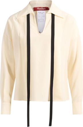 Max Mara Femme, Blouses et Chemises, Beige, Taille: 34 FR Chemisier en Soie &agrave; Encolure Ras du Cou