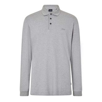 HUGO BOSS Pado 30 Poloshirt f&uuml;r Herren, Baumwolle, Lang&auml;rmlig (Silber)
