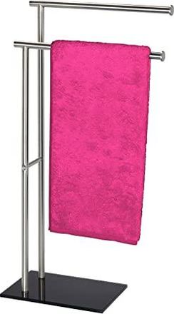 WENKO Handtuchständer Mod. Lima, Handtuchhalter freistehend, Kleiderständer, rostfreier Edelstahl, 41 x 79 x 20 cm, Silber/Schwarz