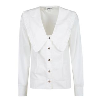 Ganni V-Ausschnitt Bluse mit R&uuml;schenkragen - - Blouses & Shirts - Damen - Wei&szlig; - L