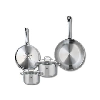 Fackelmann ELO 9502450 Batterie de cuisine 4 pièces, Set de 2 Poêles de cuisson 24 et 28 cm et 2 faitouts 14 et 16 cm Elo Profi Citrin, inox, induction