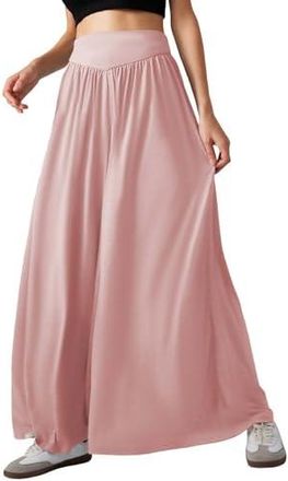 Generic Pantalon flatteur à jambe large pour femme à porter au quotidien pour femme - Taille haute - Volants - Jambe large - Pantalon ample et confortable - P