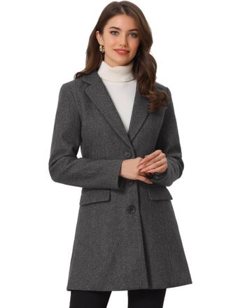 Allegra K Winterm&auml;ntel f&uuml;r Frauen, einreihiges gekerbtes Revers, Winter-Outwear, dunkelgrau, 32