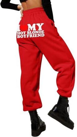Generic Pantalon de jogging tendance pour la Saint-Valentin 2026 pour femme, pantalon de surv&ecirc;tement avec poches, taille haute, coupe athl&eacute;tique, Rouge, 3XL