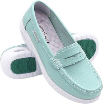 Zerimar Mocassins en Cuir pour Femmes avec Masque | Chaussures Confortables avec Chambre &agrave; air et Talon de 3,5 cm | Couleur Bleu Ciel | Taille 38