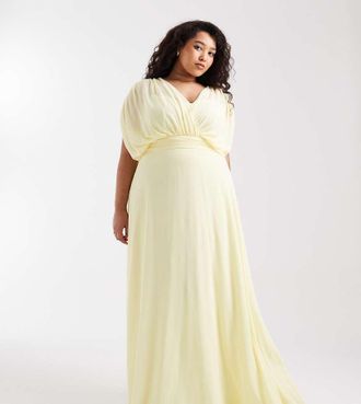 Tfnc Plus Bridesmaid - Plissiertes Chiffon-Maxikleid in Zitronenbuttergelb