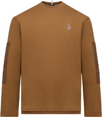 Moncler Moncler T-shirt &Agrave; Manches Longues En Coton Avec Logo, Homme, Marron, Taille: 3xl
