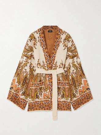 Etro Cardigan En Coton Mélangé Intarsia À Ceinture - Crème