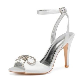 Generic Chaussures De Mariage À Talon Haut Sandales Élégant Bout Ouvert Sexy Mariée Dress Fête High Heels 10.5Cm,Ivoire,42 EU