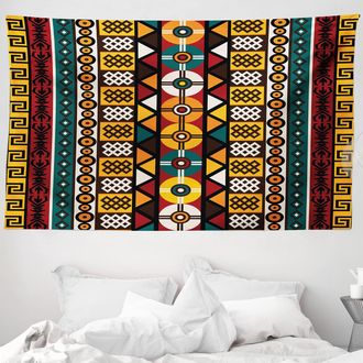 Abakuhaus Kente Wandteppich und Tagesdecke, Primitive Borders aus Weiches Mikrofaser Stoff Waschbar ohne Verblassen Digitaldruck, 230 x 140 cm, Gelb Orange