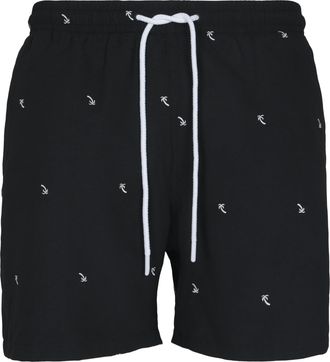 Urban Classics Herren Badehose Embroidery Swim Shorts, Badeshorts mit Miniatur-Stickereien, schnelltrocknend, Black/Palmtree, XXL