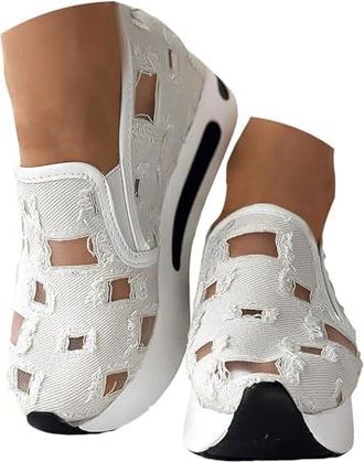 Generic Baskets orthop&eacute;diques pour femme - Broderie florale - Respirantes - Bout rond - Chaussures compens&eacute;es habill&eacute;es et d&eacute;contract&eacute;es - Chaussures de march