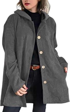 Generic Vestes dhiver d&eacute;contract&eacute;es &agrave; manches longues en velours c&ocirc;tel&eacute; &agrave; capuche pour femme avec poches, gris, 3XL