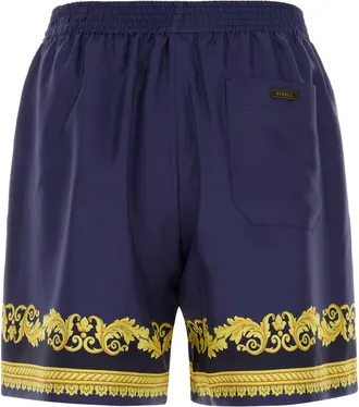 Versace Mens Blue Silk Bermuda Shorts Navyauberginegold Exterior