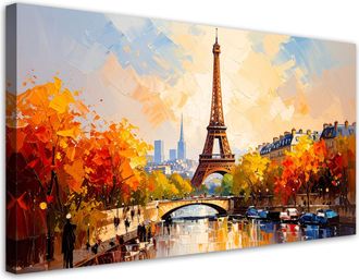 Feeby Wandbilder - Bilder Schlafzimmer - Panorama von Paris Eiffelturm - 100x50 1tlg - Wohnzimmer Bild Gro&szlig; - Wohnungs - Foto Geschenk - Leinwand Wall Art -
