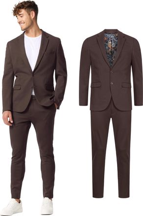 JEFF Herren JFEzra Set Anzug 2-teilig Sakko Hose Bundle | elastischer Herrenanzug Regular Fit f&uuml;r M&auml;nner Black Coffee, 54