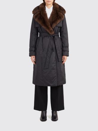 Antonelli Long trench-coat crois&eacute; avec col en fourrure et ceinture