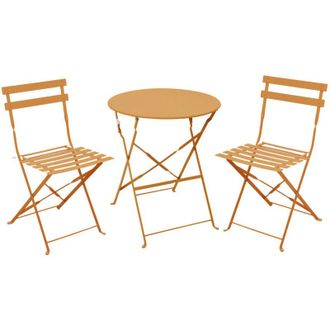 DRAWER Ensemble bistrot pliant m&eacute;tal 2 personnes - table ronde 60cm pliable 2 chaises salon de jardin terrasse balcon Marseille - Ocre