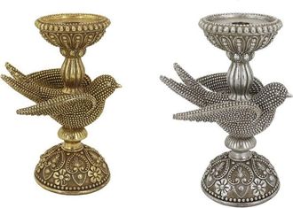 DKD Home Decor Kerzenhalter Silber Gold Harz Vogel (16,6 x 11,6 x 24,5 cm) (2 Stück) (Referenz: S3026376)