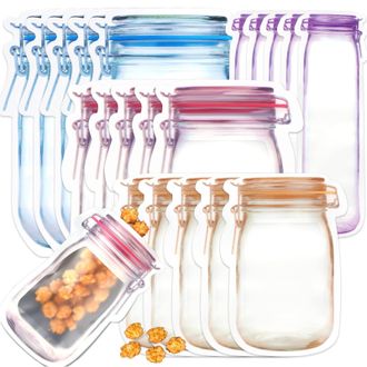 Aster 20 Stück Einmachglas-Druckverschlussbeutel zur Lebensmittelaufbewahrung, wiederverwendbar, luftdicht, auslaufsicher