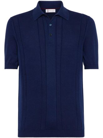 Brunello Cucinelli polo en coton &agrave; empi&egrave;cements - Bleu