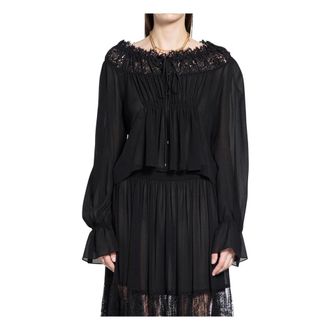 Chlo&eacute; Femme, Blouses et Chemises, Noir, Taille: 36 FR Top Court Court D&eacute;collet&eacute;