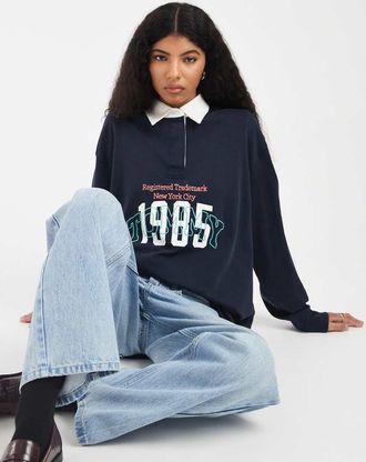 Tommy Jeans Top de rugby oversize &agrave; logo style universitaire - Bleu marine