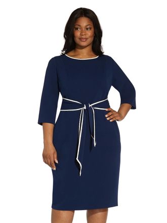 Adrianna Papell Damen Tipped Crepe Tie Dress Kleid, Marineblauer Satin/Elfenbein, 40