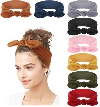 Dreshow 8 Pi&egrave;ces Bandeau Cheveux pour Femme Boho Bandeaux Serre T&ecirc;te Elastique Bandeaux avec Noeuds Cheveux Accessoires