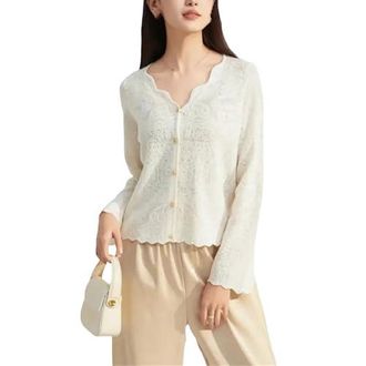 Generic Cardigan de printemps pour femme 100 % laine col en V tricot&eacute; boutonn&eacute; haut &agrave; la mode, blanc, Taille S