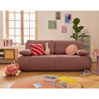 Best Mobilier Harper - 3-sizter schlafsofa mit bettkasten aus strukturiertem stoff - rosa