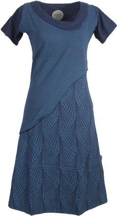 vishes Alternative Bekleidung - Damen Kurzarm Lagenlook Kleid Hippie Streifen Punkte Muster dunkelblau 36-38
